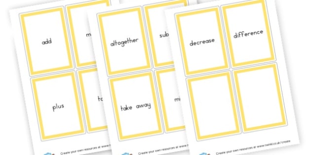 Addition and Subtraction Word Cards