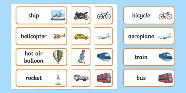 Transport Word Cards (teacher made)