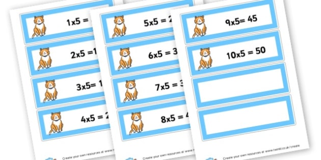 Cats 5 Times Tables Labels - Times Tables Primary Resources, multiply ...