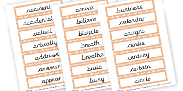 Spelling List Year 3/4 Cards (teacher made)