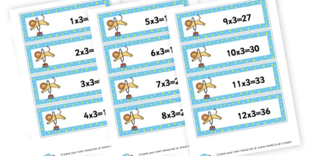 3 X Tables Cards (teacher made)