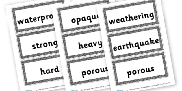 Rocks Word Cards (teacher made)