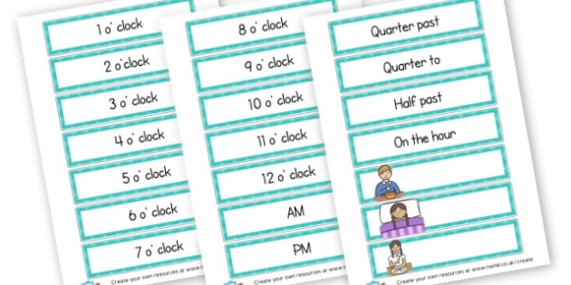 Clock Vocabulary Display Cards (teacher made)
