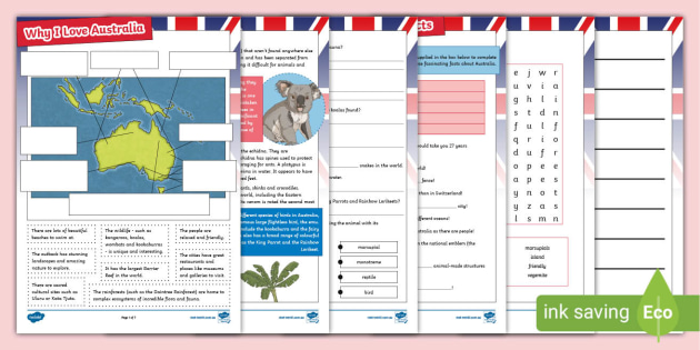 'Why I love Australia' Activity Booklet (teacher made)