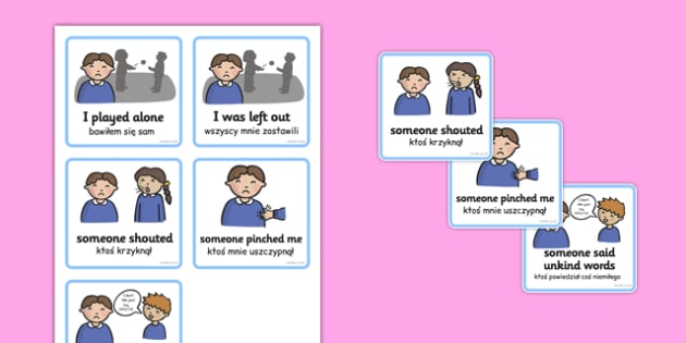 SEN Communication Cards Explanations Boy Polish Translation