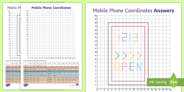 Mobile Phone Coordinates Picture Worksheet (teacher made)
