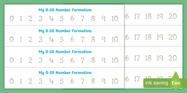 Number Formation Strips 0 to 20 (Teacher-Made)