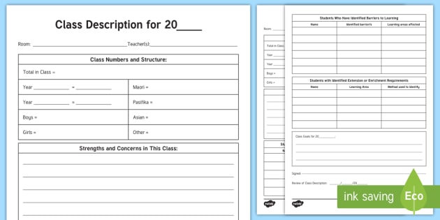 Class Description Record (teacher made)