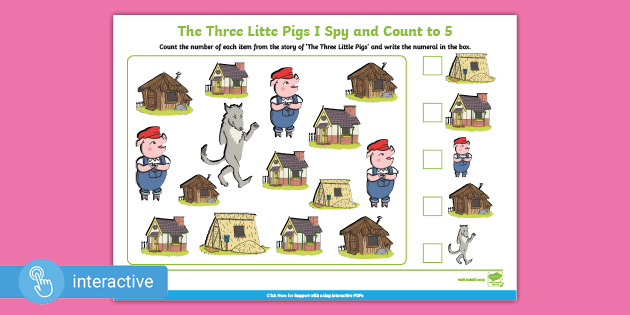 👉 Interactive PDF: Three Little Pigs I Spy and Count Activity to 5