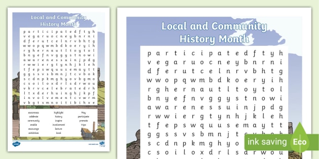 Local and Community History Month Word Search (teacher made)