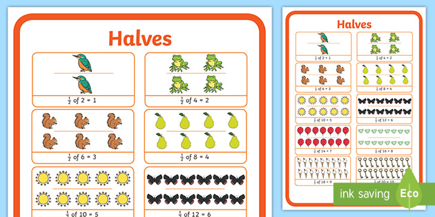Year 1 Half of Quantity Fractions Display Poster - display poster