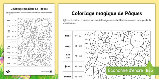 Coloriage magique de multiplications de Pâques