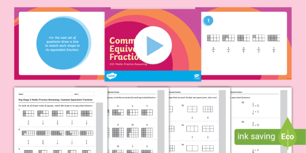 Reasoning Test Practice Common Equivalent Fractions Pack