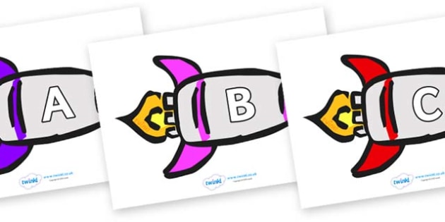 FREE! - A-Z Alphabet on Rockets (Multicolour) - A-Z, A4, display, Alphabet