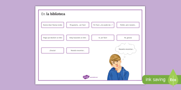 Expressions at the school library in Spanish Word Mat