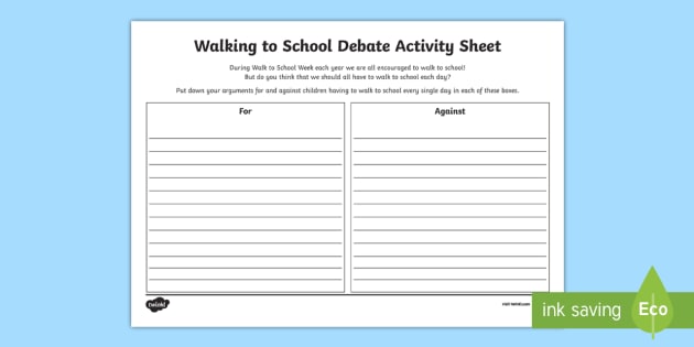 Walking to School Debate Worksheet | Primary Resources