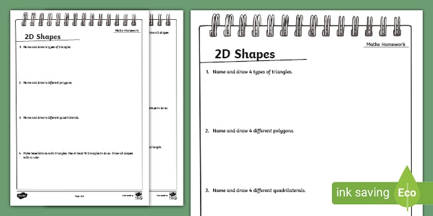 Maths Homework - 2D Shapes (teacher made)