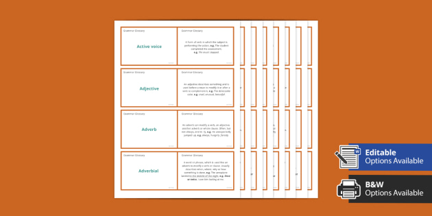 Grammar Glossary Cards | KS3 SPaG | Beyond English Material