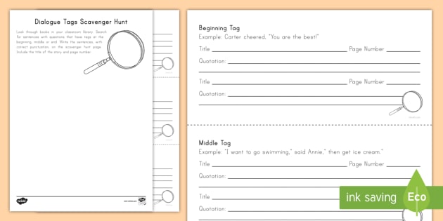 Dialogue Tags Scavenger Hunt - Quotation Marks, Punctuation