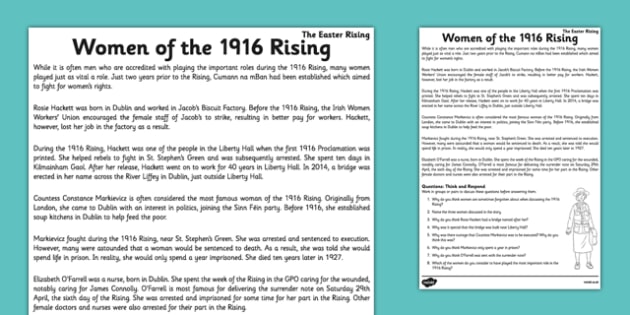 Women of the 1916 Rising Comprehension Think and Respond
