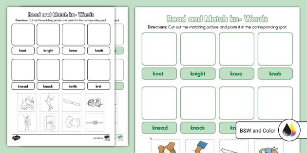 Read and Match kn- Words Activity (teacher made)