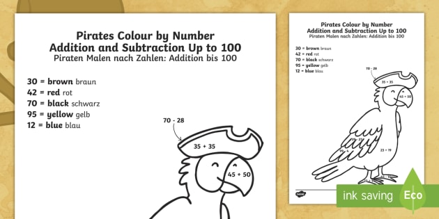 Pirates Colour by Number Addition and Subtraction Up to 100 English/German