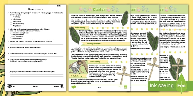 Religious Easter Worksheets for Kids - Comprehension Tasks
