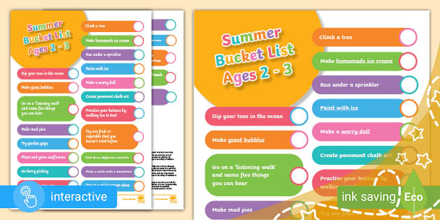 My Summer Activity Checklist (Ages 2 - 3) (teacher made)
