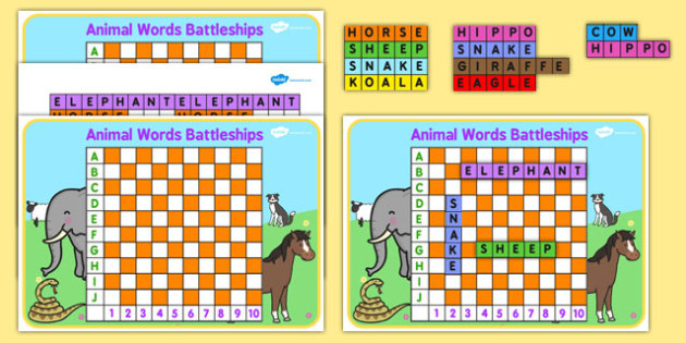 Animal Words Battleships Game (teacher made)