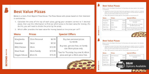 Maths Best Value Pizzas Worksheet - Beyond Secondary Maths
