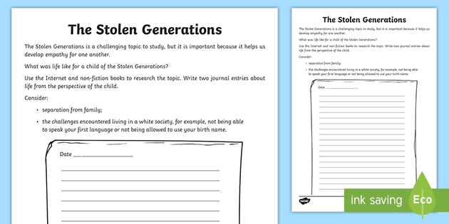 The Stolen Generations Journal Activity (teacher made)