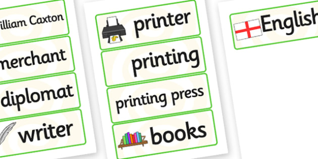 FREE! - William Caxton Word Cards (teacher made)