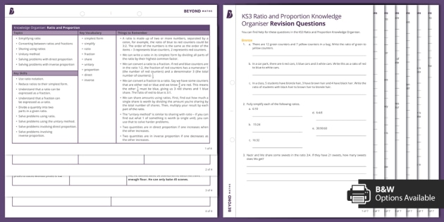 Ratio and Proportion Knowledge Organiser & Revision Questions