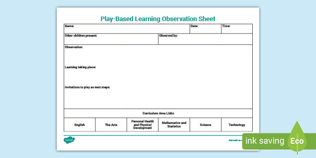 Play-Based Learning Observation Sheet