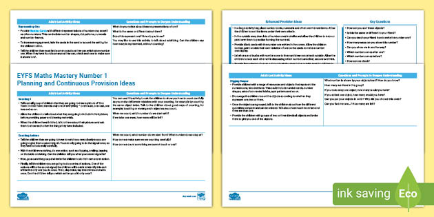 👉 EYFS Maths Mastery Number 1 Planning and Continuous Provision Ideas
