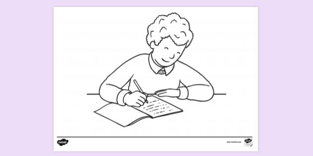 FREE! - Boy Working at Desk Colouring Sheet (teacher made)