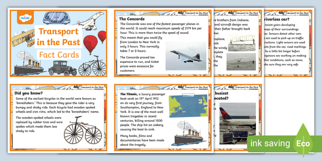 Transport in the Past Fact Cards 5th/6th History