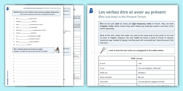 French Verb Etre Worksheets
