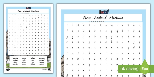New Zealand Elections Word Search (teacher made)