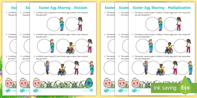 Easter Eggs Sharing Differentiated Worksheets (teacher made)