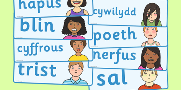 My Emotions Word Cards Welsh (teacher made)