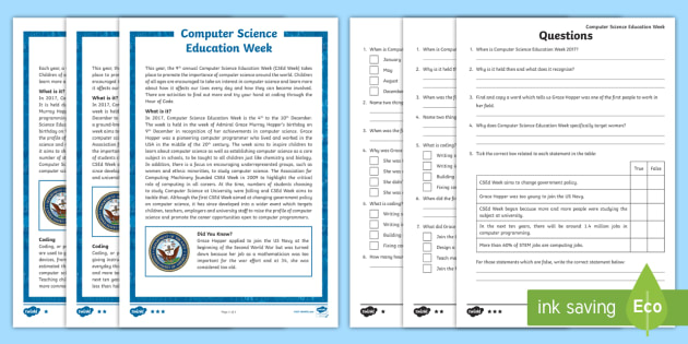 KS2 Computer Science Education Week Differentiated Reading Comprehension