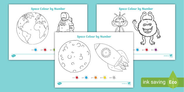 EYFS Space Colour by Number Activity Sheets (teacher made)