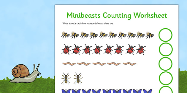 Minibeasts Counting Worksheet (Detailed Version) - Counting