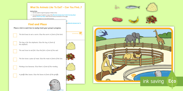 What Do Animals like to Eat? Can You Find...? Poster and Prompt Card Pack