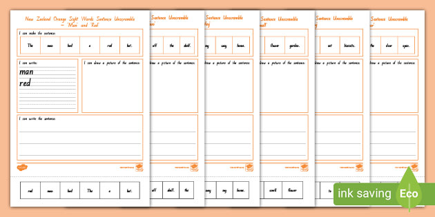 New Zealand Orange Sight Words-Sentence Unscramble Worksheets