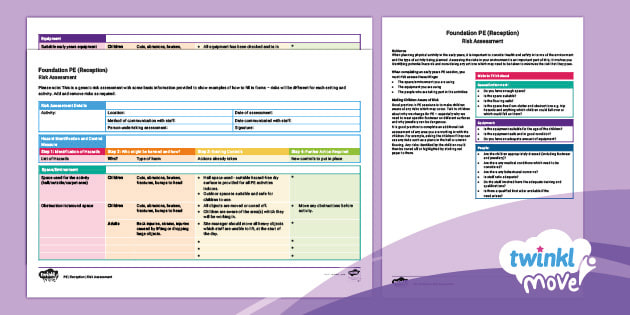 Twinkl Move PE: Reception: Risk Assessment (New EYFS 2021)
