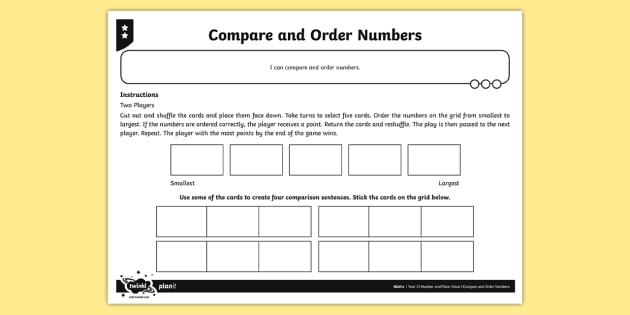 Comparing And Ordering Numbers Differentiated Activity