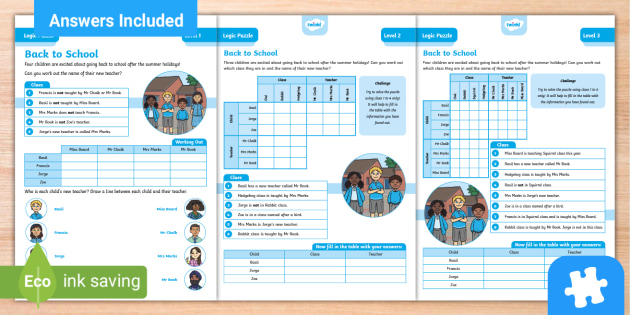 Fun Back to School Logic Puzzle Pack - Twinkl - Puzzles