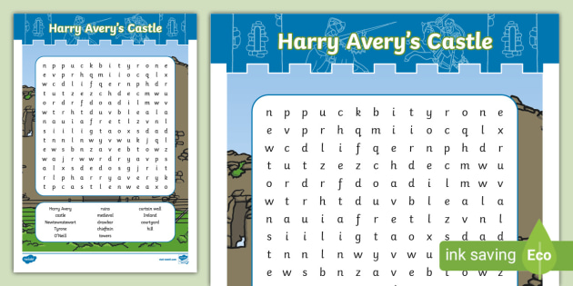 Harry Avery's Castle Word Search (teacher made)